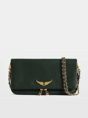 Zadig&Voltaire Zadig & Voltaire Grained Leather Clutch With Chain Strap Emerald