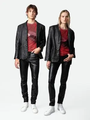 Zadig&Voltaire Valfried Crinkled Leather Blazer - Black