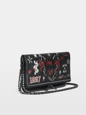 Zadig&Voltaire Grained Leather Clutch With Metal Chain - Black