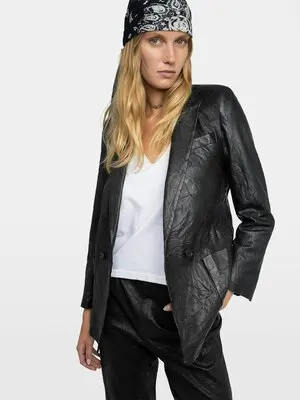 Zadig&Voltaire Crinkled Leather Visco Jacket - Black