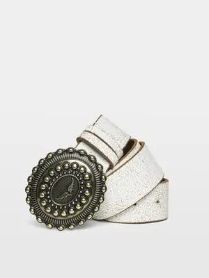 Zadig&Voltaire Santa Fe Leather Belt With Western Buckle - White