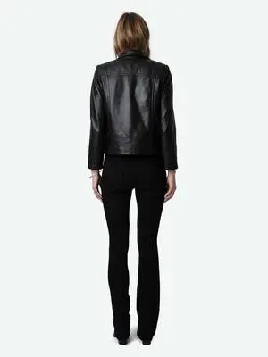 Zadig&Voltaire Litchi Leather Cropped Jacket