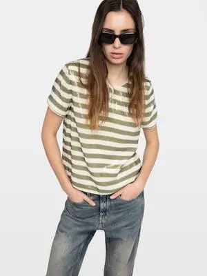 Zadig&Voltaire Tchao Sequin-striped Top - Moss