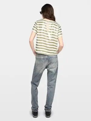Zadig&Voltaire Tchao Sequin-striped Top - Moss