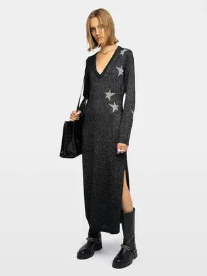 Zadig&Voltaire Stelly Merino Wool Maxi Dress With Star Motif