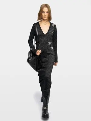 Zadig&Voltaire Stelly Merino Wool Maxi Dress With Star Motif