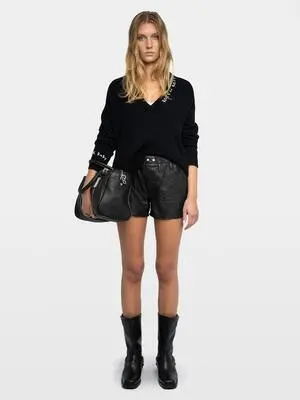 Zadig&Voltaire Pax Crinkled Leather Shorts - Black