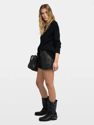 Zadig&Voltaire Pax Crinkled Leather Shorts - Black