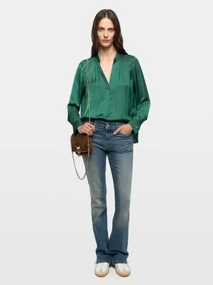 Zadig&Voltaire Satin Blouse With Gathered Details And Open Neckline - Rain Forest
