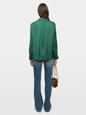 Zadig&Voltaire Satin Blouse With Gathered Details And Open Neckline - Rain Forest