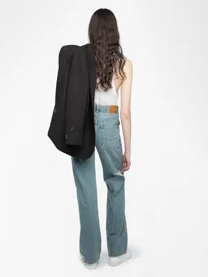 Zadig&Voltaire Elio Distressed Straight Leg Jeans - Light Blue