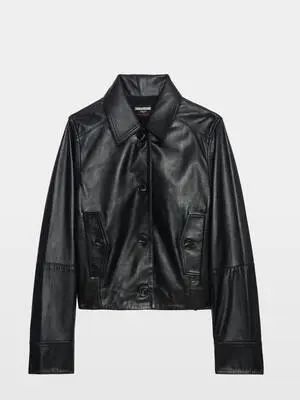 Zadig&Voltaire Liston Cropped Leather Jacket - Black