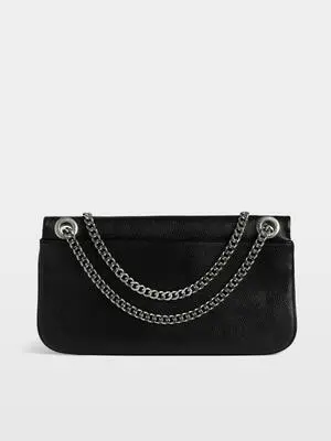 Zadig&Voltaire Rock Ii Grained Leather Clutch With Rhinestone Wings - Black
