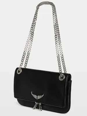 Zadig&Voltaire Rock Ii Grained Leather Clutch With Rhinestone Wings - Black