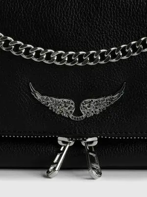 Zadig&Voltaire Rock Ii Grained Leather Clutch With Rhinestone Wings - Black
