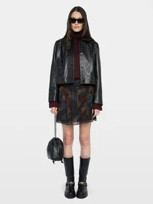 Zadig&Voltaire Printed Short Chiffon Skirt - Dark Chocolate