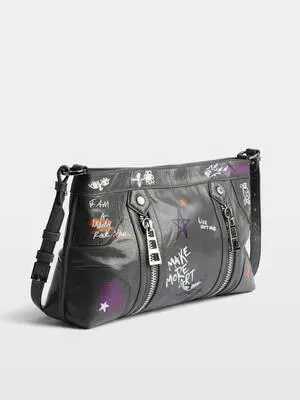 Zadig&Voltaire Patent Leather Humberto Bag With Vintage Effect And Humberto Cruz Print - Road