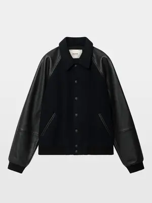 Zadig&Voltaire Benjy Bi-material Leather Bomber Jacket - Encre