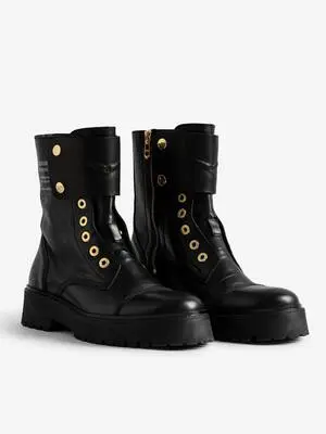 Zadig&Voltaire Smooth Leather Combat Boots