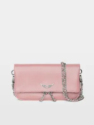 Zadig&Voltaire Zadig & Voltaire Rock Mini Clutch In Grained Leather With Chain Straps Cosy