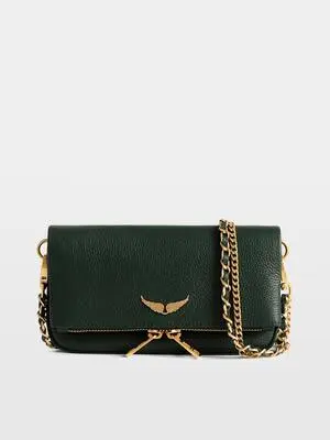 Zadig&Voltaire Zadig & Voltaire Rock Mini Clutch In Grained Leather With Chain Straps Emerald