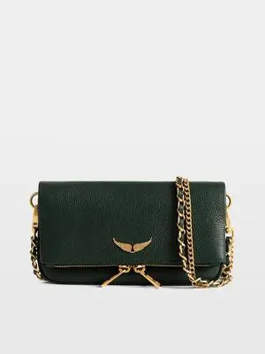 Zadig&Voltaire Zadig & Voltaire Rock Mini Clutch In Grained Leather With Chain Straps Emerald