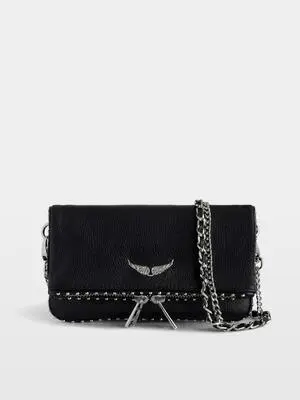 Zadig&Voltaire Rock Mini Studded Leather Clutch With Chain Straps - Black