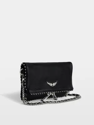 Zadig&Voltaire Rock Mini Studded Leather Clutch With Chain Straps - Black