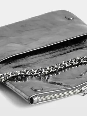Zadig&Voltaire Rock Metallic Leather Clutch With Rhinestone Wings - Gun