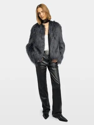 Zadig&Voltaire Freddie Curly Faux Fur Coat - Anthracite
