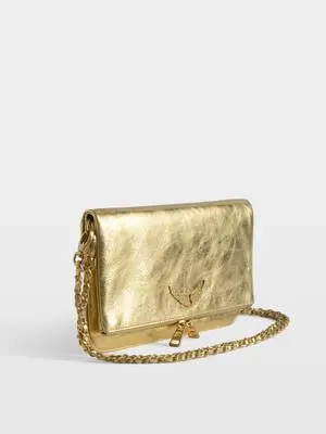 Zadig&Voltaire Metallic Leather Clutch With Rhinestone Wings - Gold