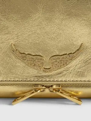 Zadig&Voltaire Metallic Leather Clutch With Rhinestone Wings - Gold