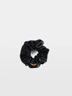 Zadig&Voltaire Chouchou Leather Scrunchie With Gold Wings Motif