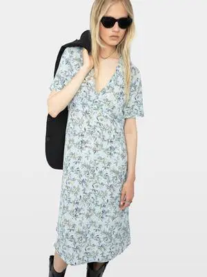Zadig&Voltaire Rhodral Floral Print V-neck Midi Dress - Cloud