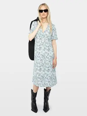 Zadig&Voltaire Rhodral Floral Print V-neck Midi Dress - Cloud