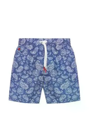 Kiton Paisley Print Swim Shorts - Blue
