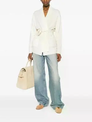 Eric Bompard Belted Pocket Jacket With Ribbed Trim - White