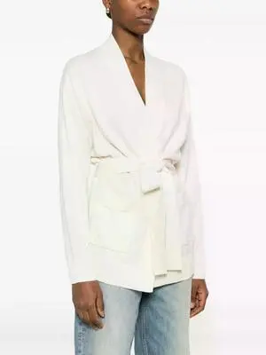 Eric Bompard Belted Pocket Jacket With Ribbed Trim - White