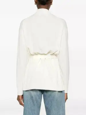 Eric Bompard Belted Pocket Jacket With Ribbed Trim - White