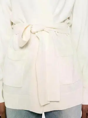 Eric Bompard Belted Pocket Jacket With Ribbed Trim - White