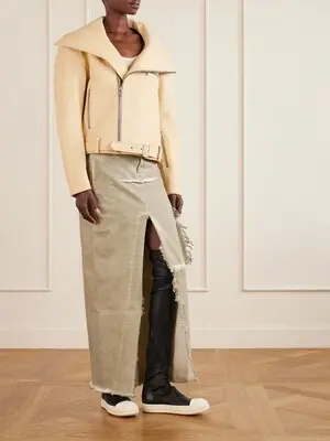 Rick Owens Frayed Denim Midi Skirt