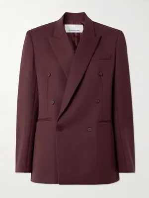 THE FRANKIE SHOP Monterey Oversized Double-breasted Woven Blazer - Burgundy