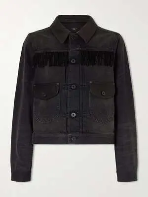 Ralph Lauren Emerson Cropped Leather-trimmed Denim Jacket