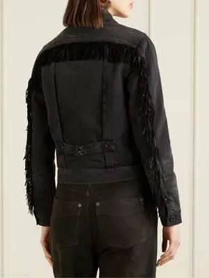 Ralph Lauren Emerson Cropped Leather-trimmed Denim Jacket