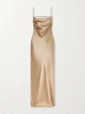 Saint Laurent Open-back Draped Silk-satin Maxi Dress - Brown