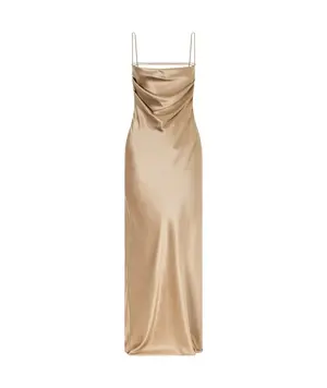 Saint Laurent Open-back Draped Silk-satin Maxi Dress - Brown
