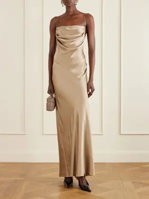 Saint Laurent Open-back Draped Silk-satin Maxi Dress - Brown