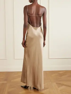 Saint Laurent Open-back Draped Silk-satin Maxi Dress - Brown