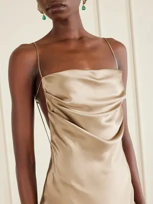 Saint Laurent Open-back Draped Silk-satin Maxi Dress - Brown