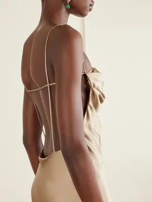 Saint Laurent Open-back Draped Silk-satin Maxi Dress - Brown